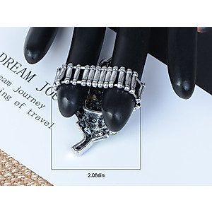 Alilang Womens Silvery Tone Emerald Peridot Green Crystal Rhinestone Leaf Stretchy Adjustable Ring