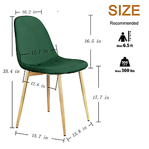 Set of 4 Mid Century Modern Side Dining Chairs for Kitchen Velvet Upholstered Dining Chair with Metal Legs (Dark Green)