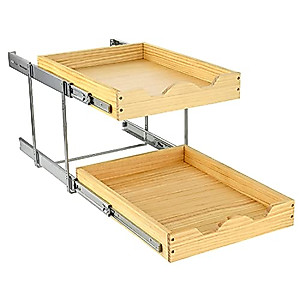 OCG 2 Tier Pull Out Drawers for Cabinets 11" W x 21" D, Double Tier Slide Out Wood Cabinet Organizer, Pull Out Shelves for Base Cabinet Organization in Kitchen, Pantry, Bathroom