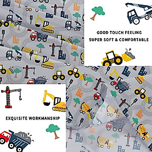 Softan Bed Sheet Set for Kids Boys, Twin Size Kids Sheets Microfiber Kids Fitted Sheet, Breathable & Silky Soft Feeling Kids Sheet Set 3 PCs Excavator Kids Twin Bed Sheet