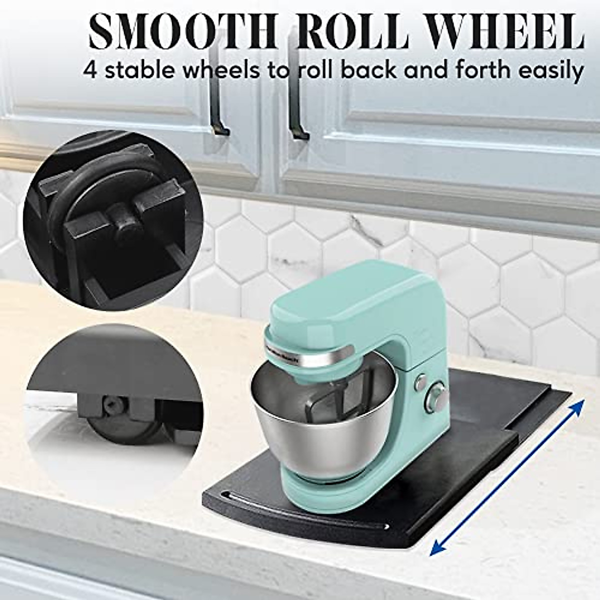 COMFECTO Multiuse Handy Caddy Sliding Tray, ABS Base Smooth Rolling Wheels Stand, 12 inches in Black