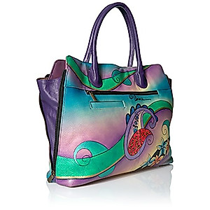 Anna by Anuschka Women's Genuine Leather Large Expandable Tote | Hand Painted Original Artwork | Paisley Collage Eggplant