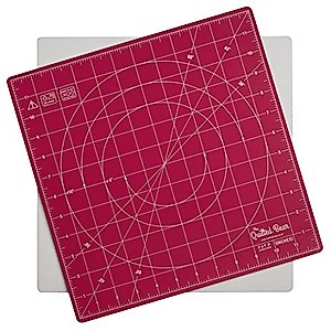 The Quilted Bear Rotating Cutting Mat 12" x 12" - Square Self Healing 360° Rotating Craft Cutting Mat with Innovative Locking Mechanism for Quilting & Sewing Your Choice of Colours Available! (Pink)