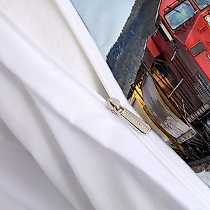 HONEDON Diesel Locomotive 3D Print Pattern Duvet Cover Retro Train Pattern Bedding Set with 2 Pillowcases Microfiber Bedspread Cover Zipper 3 Pieces(1 Duvet Cover + 2 Pillowcase 20" x 30")