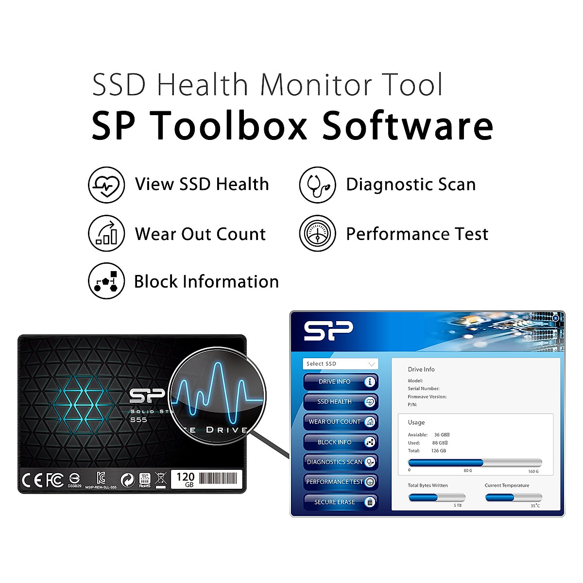 Silicon Power S55 120GB 2.5" 7mm SATA III Internal Solid State Drive SP120GBSS3S55S25