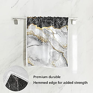 Bath Towels Hand Towels for Bathroom Washcloths Face Cloths Cotton Gold Black Marble Decorative Absorbent Soft 30x15inch