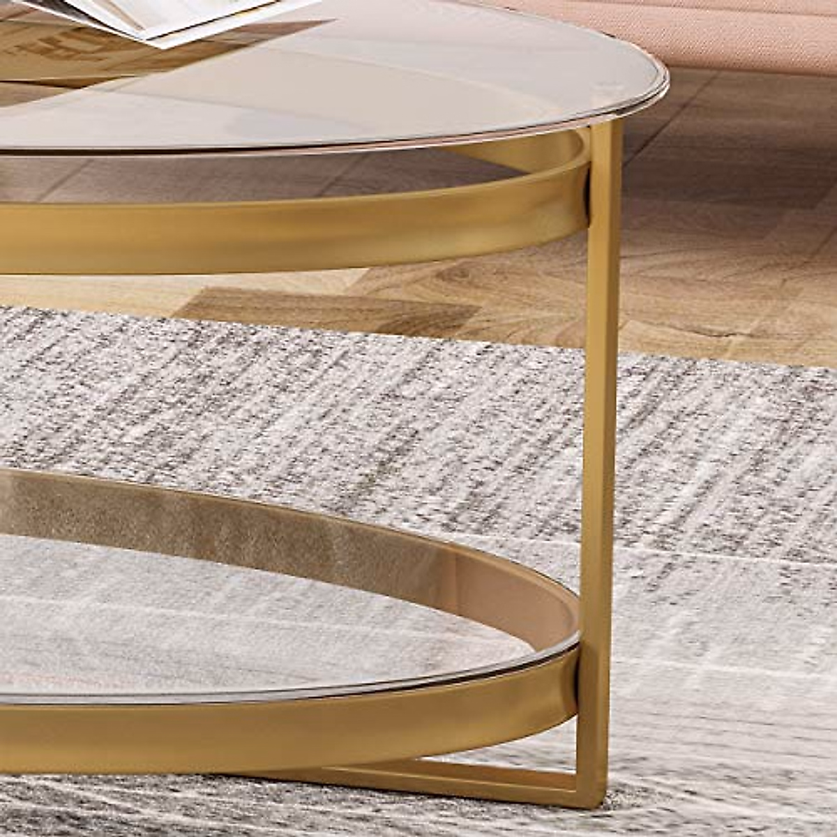 Christopher Knight Home Bell Tempered Glass Coffee Table | Round | Modern | Brass Finish, Clear