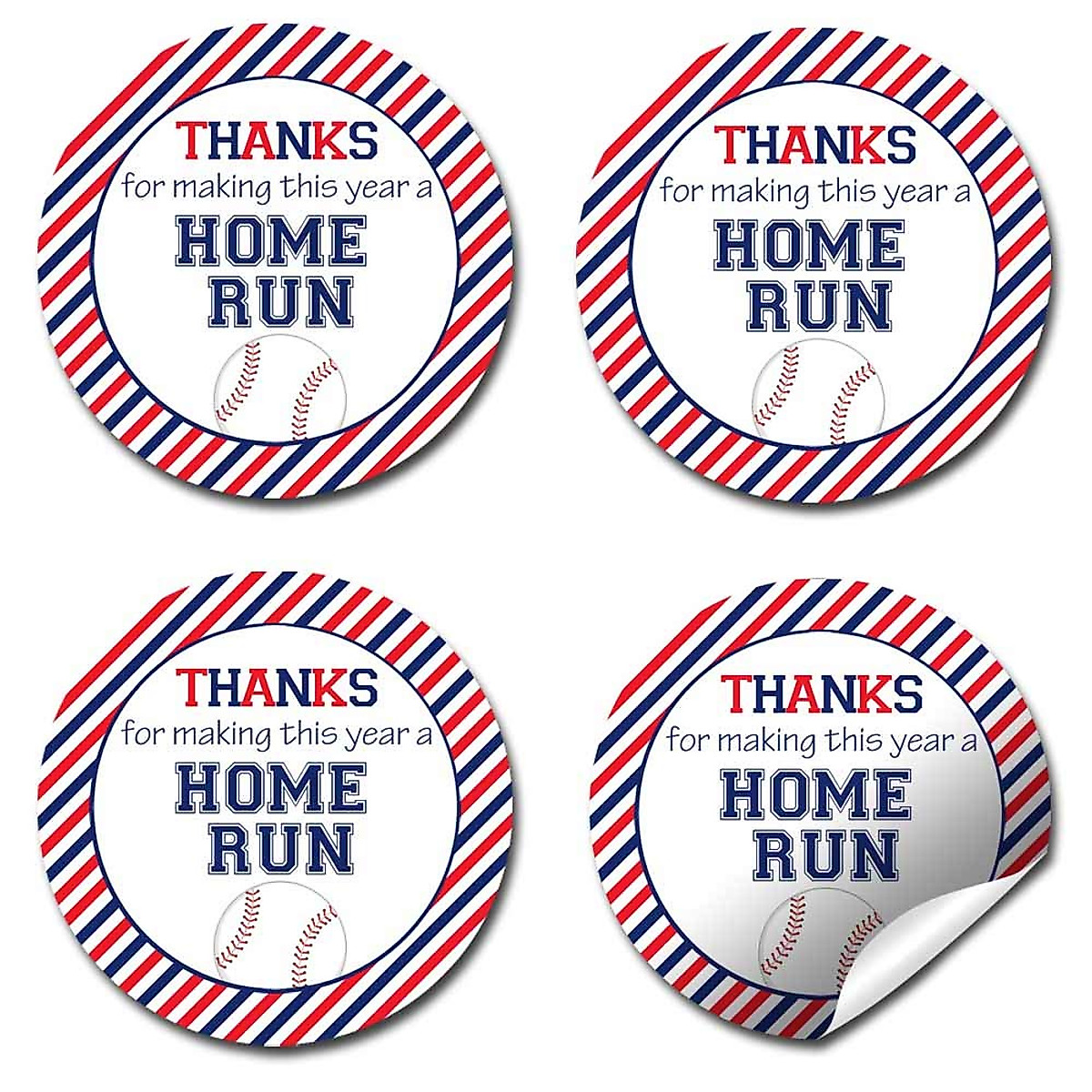 Baseball Home Run Sports Themed Teacher Appreciation Thank You Sticker Labels, 40 2" Party Circle Stickers by AmandaCreation, Great for Envelope Seals & Gift Bags