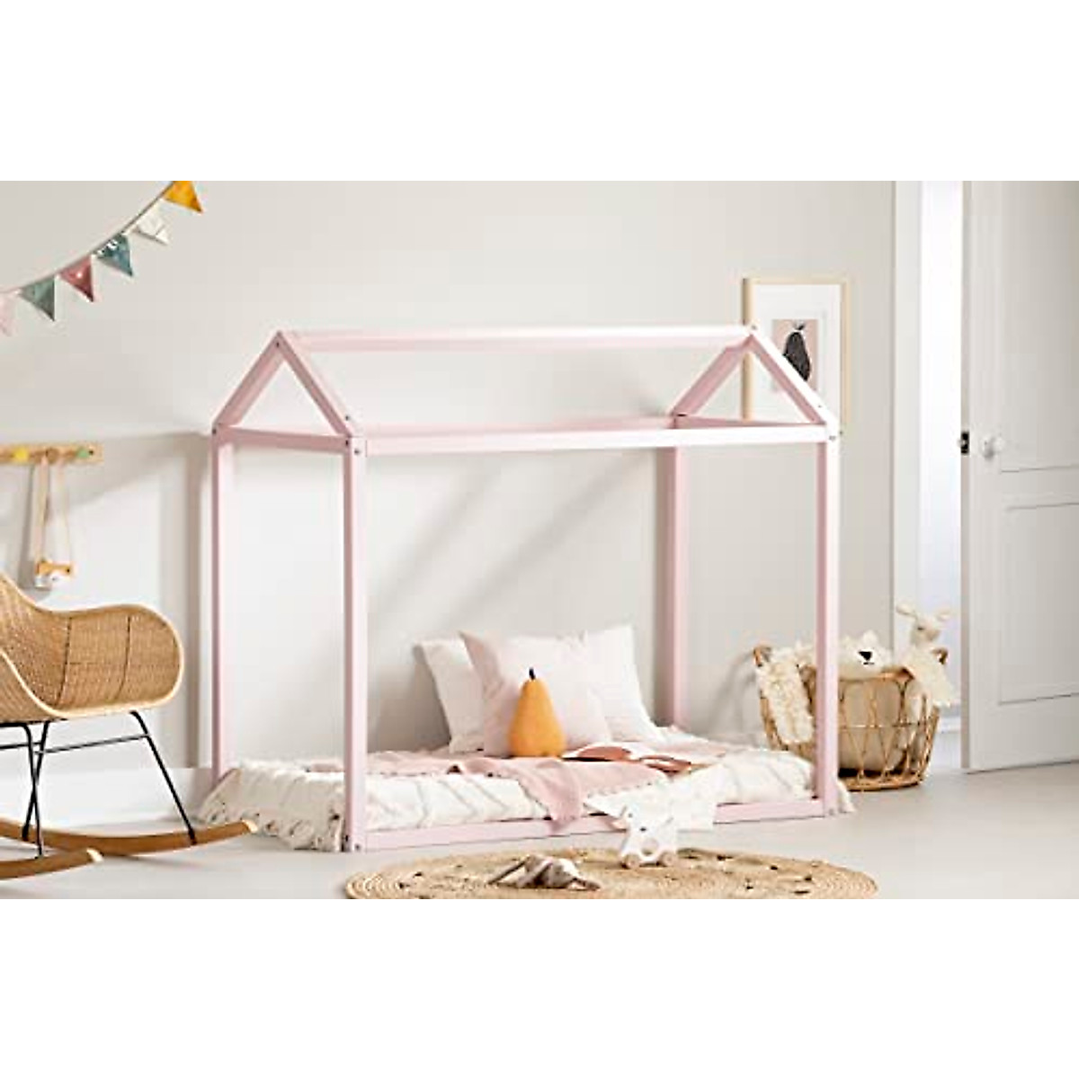 South Shore Sweedi Transition Wooden House Bed, Toddler, Pink