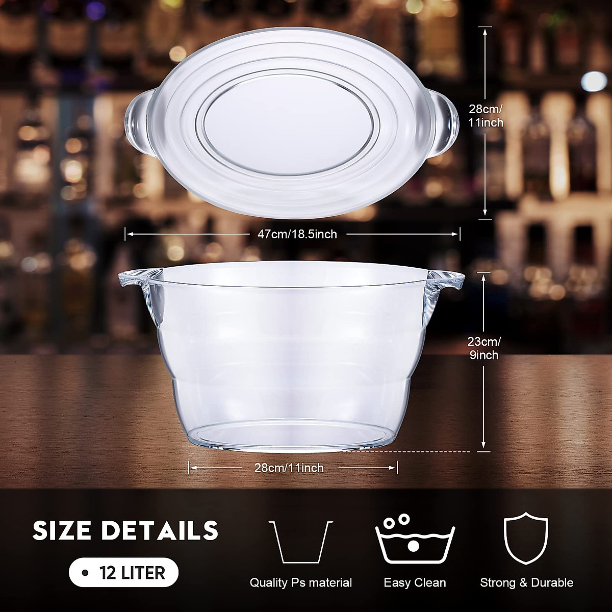 6 Pieces Large Ice Buckets for Cocktail Bars 12 Liter Champagne Cooler Wine Chiller Beer Bottle Baskets Clear Plastic Drink Beverage Tubs for Parties Oval Storage Bin Tubs for Mimosa Bar Supplies