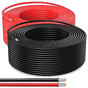Solar Panel Wire 50Ft Black and 50Ft Red Kit, Bateria Power Solar Panel Extension Cable 10AWG (6mm²) Tinned Copper Wire for Outdoor Automotive RV Boat Marine Solar Panel (Black+Red)