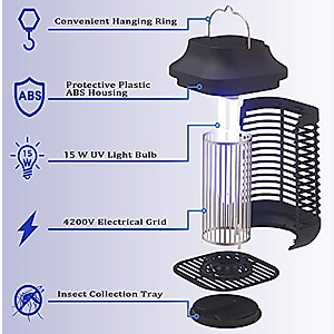 Bug Zapper,2 in 1 Bug Zapper Indoor,High Powered Waterproof Mosquito Zapper for Outdoor and Indoor,4200V Electronic Mosquito Trap for Home, Garden