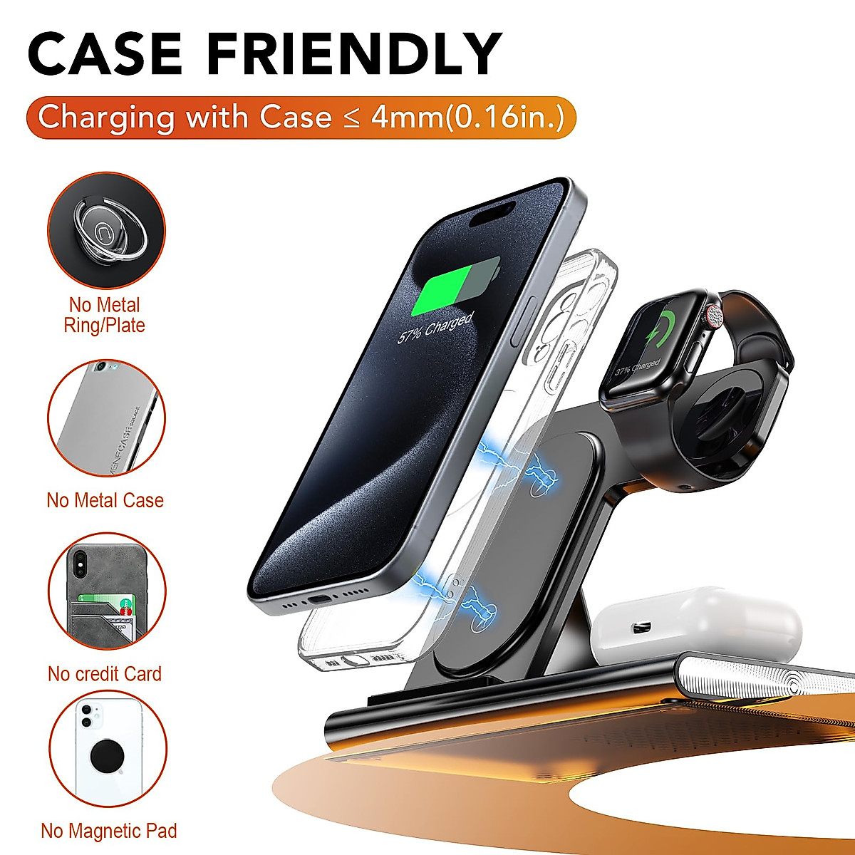 3 in 1 Foldable Charging Station for Apple Products,Fast Wireless Charger Travel Dock Adapter&Light for iPhone 15/14/13/12/11/X/XS/XR 8,iWatch Ultra2/9/Ultra/8/7/6/SE/5/4/3,Pods 3/2/Pro/2 (Black)
