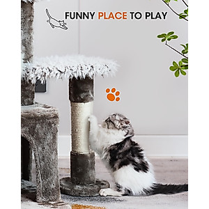 Cat Tree-Cat Tower Multi-Level Interactive 26.8 Inch Small Cat Tree Tower with Scratching Post for Climbing, Resting, and Claw Sharpening Sturdy Cat Furniture-White & Gray