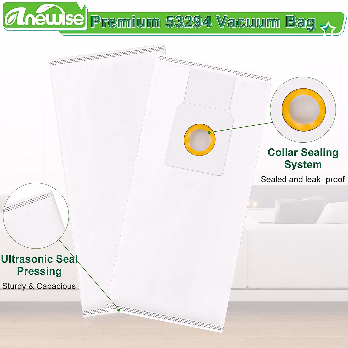 Anewise 53294 Type O Elite Vacuum Bags for Kenmore 5068 50105 Progressive 20-50690 53294 BU1017 31140 31150, 8 Packs Style O HEPA Cloth Upright Vacuum Bag