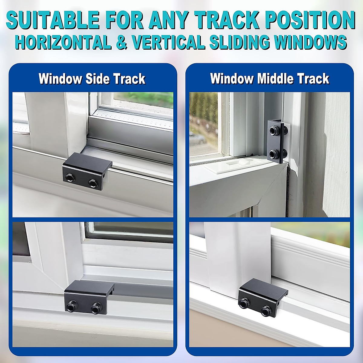 Sliding Window Locks (6 Sets), Security Window Locks with Keys, Adjustable Aluminum Sliding Window Stops, Easy Installation Without Drilling, for Vertical and Horizontal Sliding Windows (Black)