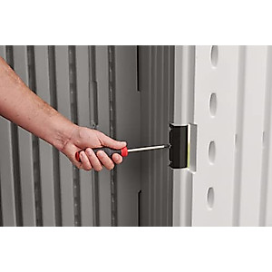 Rubbermaid Resin Weather Resistant Outdoor Storage Shed, 7 x 7 ft., Simple Gray/Onyx, for Garden/Backyard/Home/Pool