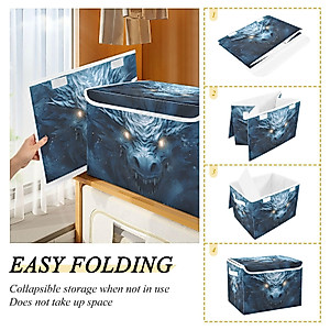 ZRWLUCKY Blue Dragon Storage Organizer Box with Lids and Handle Sturdy Foldable Decorative Storage Box for Playroom, Bathroom, Bedroom, Kids, Boys, Girls, Adults, Puppies