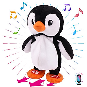 Hopearl Talking Singing Penguin Repeats What You Say Walking Electric Interactive Animated Toy Speaking Plush Buddy Gifts for Toddlers, 7.5''