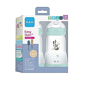 MAM Easy Start Matte Anti-Colic Baby Bottles, Medium Flow Nipples, Baby Boy, 9 oz (2 Count), Blue