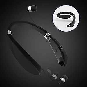 Bluetooth Foldable Headphones Neckband Wireless Headset Retractable Earbuds HD Stereo Noise Cancelling Earphones with Mic by CaYoumi (Call Vibrate Alert, 12 Hours Talktime, Black)