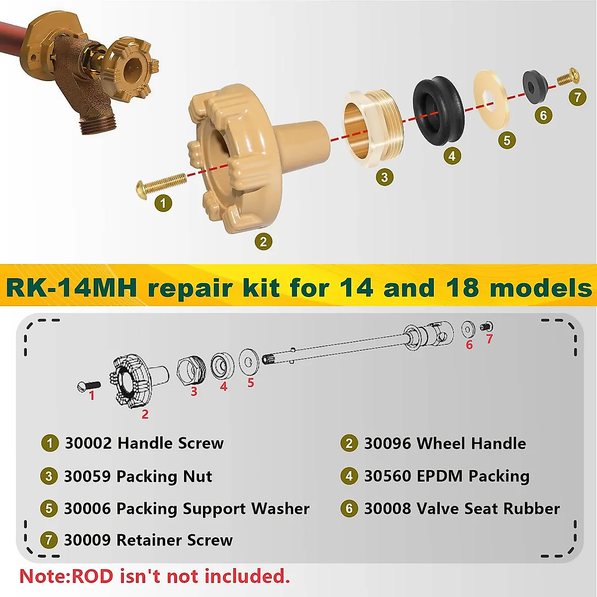 Datrenm RK-14MH Outside Faucet Repair Kit Metal Handle Compatible with Woodford Model 14,Model 18