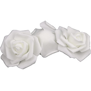 Lightingsky 100pcs 3 x 1.6 x 3 inches DIY Real Touch 3D Artificial Foam Rose Head Without Stem for Wedding Party Home Decoration (100pcs, White-100PCS)
