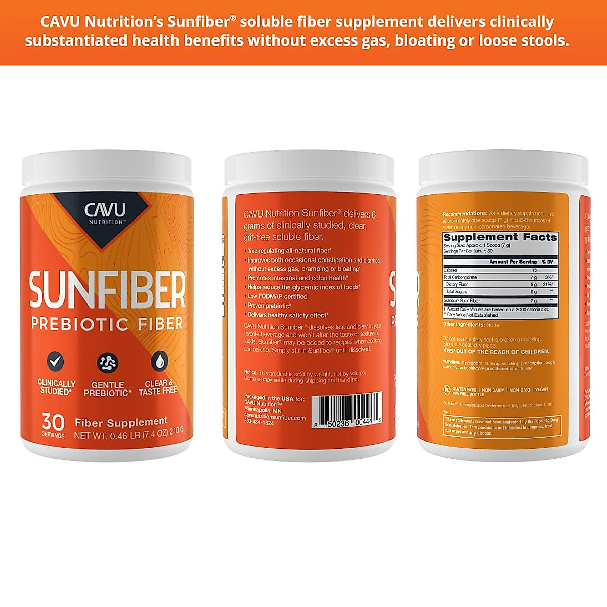 CAVU NUTRITION Gentle Prebiotic Fiber Supplement | Promotes Comfortable Digestion & Regularity* | Intestinal & Colon Health* (30 Servings)