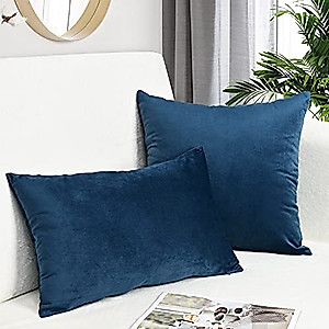Yastouay 2 Pack Throw Pillow Covers, Navy Blue Decorative Pillow Covers, Solid Sofa Pillows, Soft Velvet Pillow Case, Square Accent Cushion Covers for Sofa Couch Bed Chair, 18 x 18 Inches