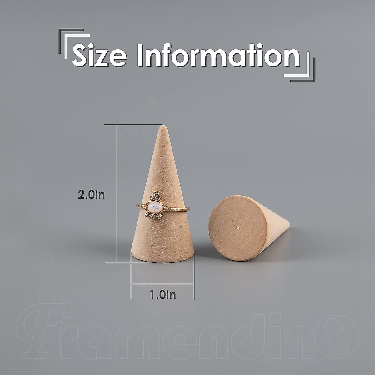Framendino, 10 Pack Natural Wood Cone Ring Holder Finger Jewelry Display Stand Organizer DIY Craft Wooden (Vertical Shaped)