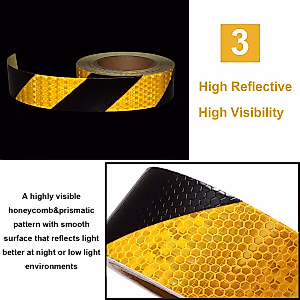 Waterproof Reflective Safety Tape Roll 2"X150' Yellow Black Striped Floor Marking Tape Hazard Caution Warning Tape Auto Truck Self-Adhesive Safety Sticker Strips for Wall Factory Trailer Vehicle
