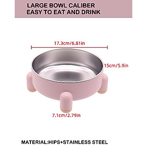Stainless Steel Cat Bowl, Anti-Slip and Raised Design, Durable HIPS Material, Non-Spill, Dishwasher Safe, Perfect for Cats and Small Dogs, Easy to Clean (Pink, 1 Pcs)