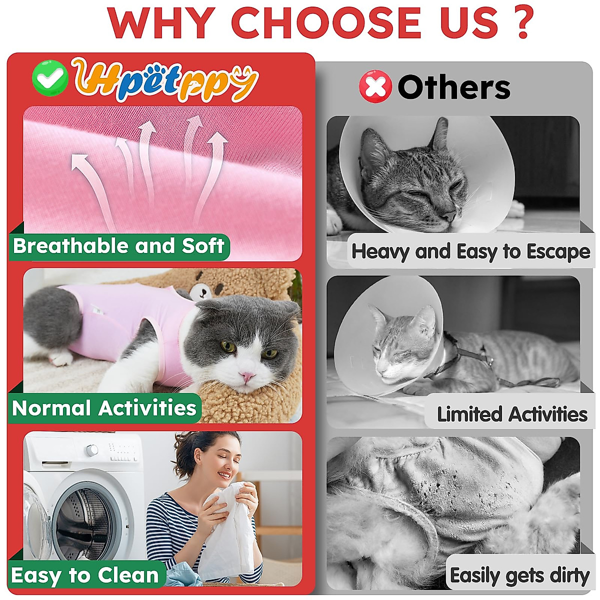 Hpetppy Cat Recovery Suit for Spay Abdominal Wounds, Kitten Onesie Bodysuit for Cats After Surgery, Cat Surgery Recovery Suit Female Cone of Shame Alternative for Cats Anti Licking (Pink,M)