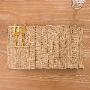 AOKQYA Burlap Silverware Holder Set Of 10 Reusable Rustic Utensil Holder Pouch for Table Setting (Natural)