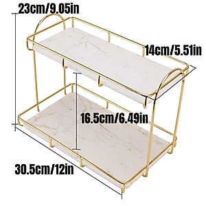 Hilitand 2 Tier Cosmetic Organizer Large Capacity Bathroom Countertop Rack Waterproof Gold Metal Storage Shelf Rack for Bathroom Kitchen Bedroom