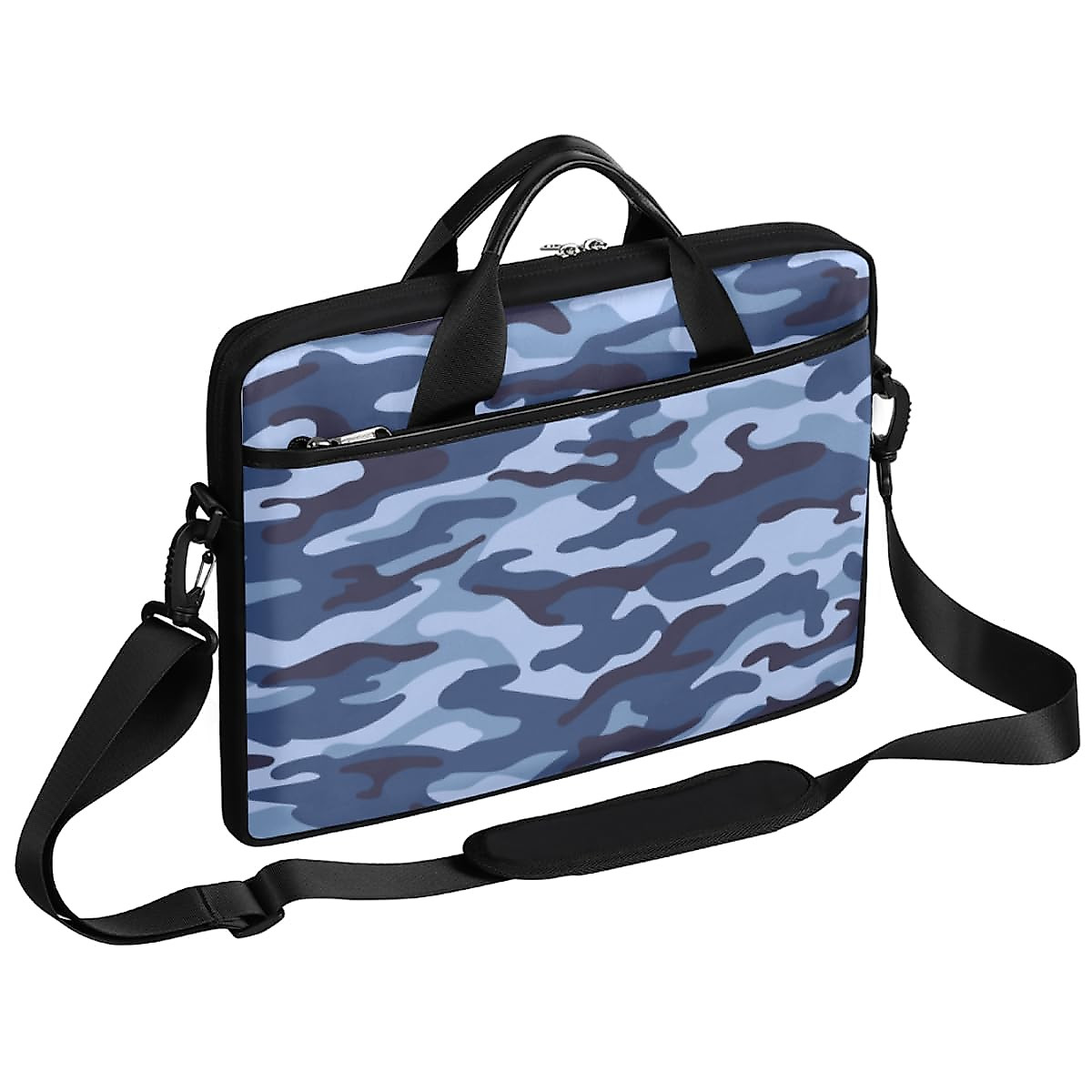 Blue Camouflage Laptop Computer Bag Waterproof Shoulder Messenger Bag 13-15 inch Durable Laptop Tote Bag with Shoulder Strap Handle Lightweight Crossbody Briefcase