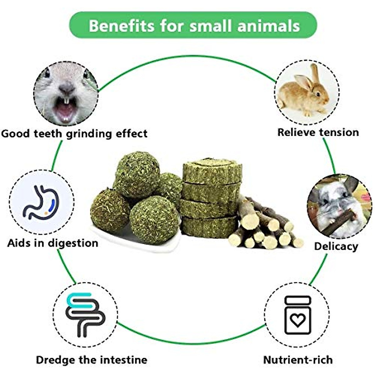 Barley Ears Rabbit Chew Toys for Teeth, 2 Pcs 100% Organic Natural Apple Wood Grass Cake & Ball String, Ideal for Chinchillas, Guinea Pigs, Hamsters Bunny Improve Dental Health