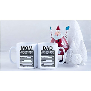 AW Fashions Mom & Dad Nutritional Facts 11oz White Ceramic Funny Couple Coffee Mugs Set For Husband and Wife Him And Her Gifts Mr & Mrs Gift Anniversary Mom and Dad Present Tea Cup