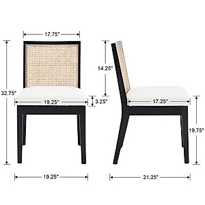 Farmhouse Rattan Dining Chairs Set of 4, Mid Century Modern Sherpa Boucle Kitchen & Dining Room Chairs, Upholstered Black Cane Dining Chair Kitchen Chairs Side Chairs with Black Hardwood Frame, White