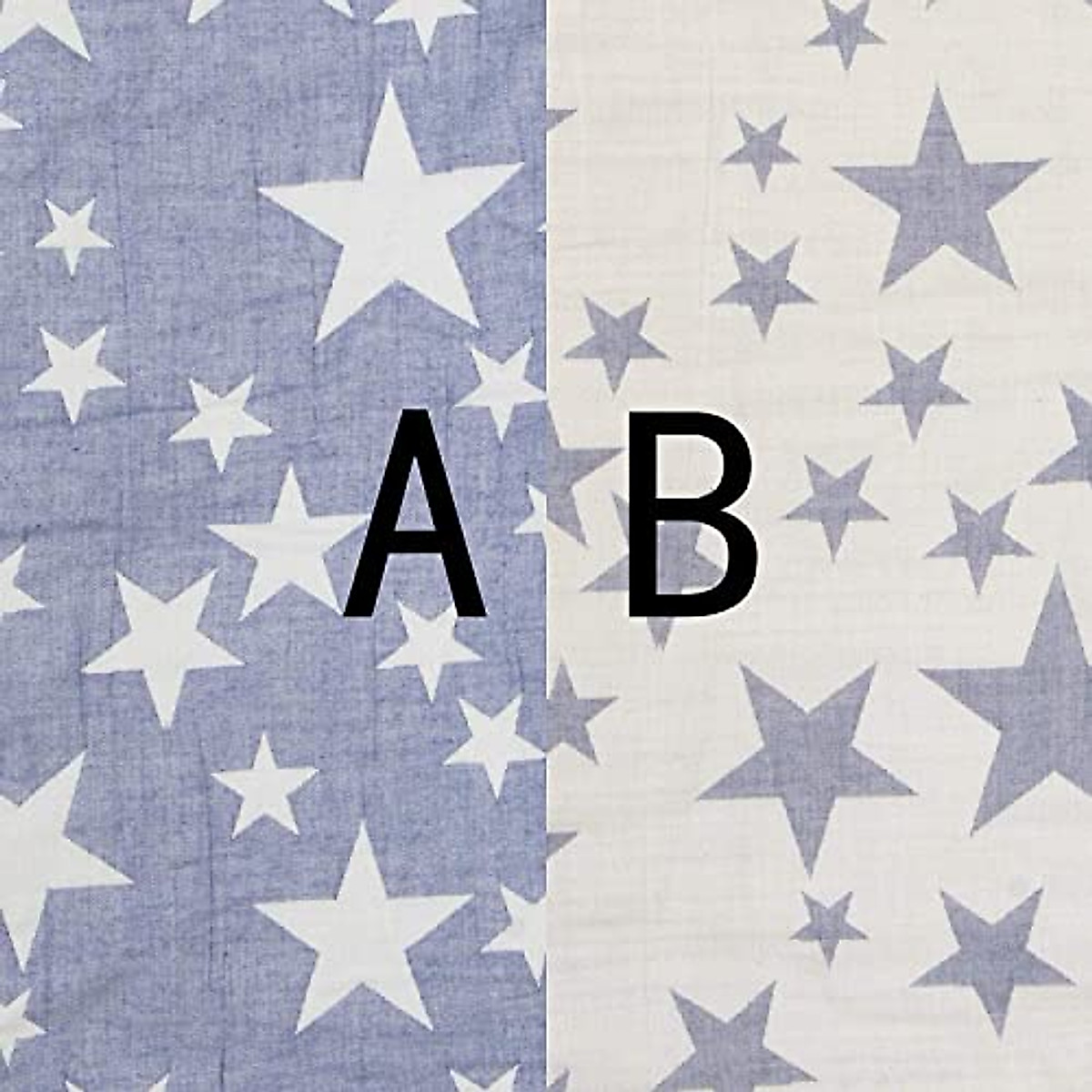 NTBAY 3 Layers Cotton Muslin 68x92 Twin Bed Blanket, Super Soft Breathable Thermal Yarn Dyed Quilt for Adults, Perfect Lightweight Blanket for Couch Sofa Bed All Seasons, Blue Stars