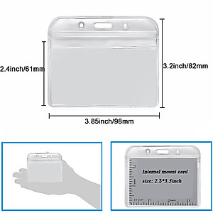 YOUOWO 12 Pack Horizontal ID Card Badge Holders 3.2 x 3.85 inches, Fits 2.3 x 3.5 Name Tag Insert Waterproof Punched Zipper Resealable Clear Plastic Labels Credit Cards