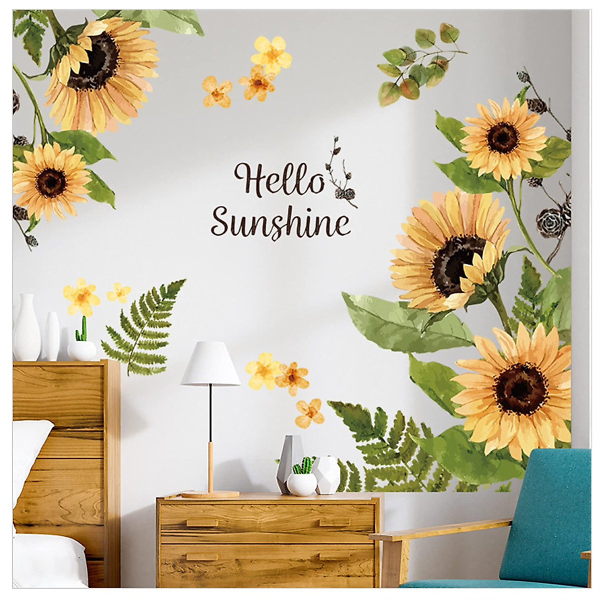 Sunflower Wall Stickers, 3D Yellow Flower Wall Decals, Easy Peel and Stick Wallpaper, DIY Removable Wall Art Mural for Bathroom, Bedroom, Nursery, TV Shower Door Home Decor