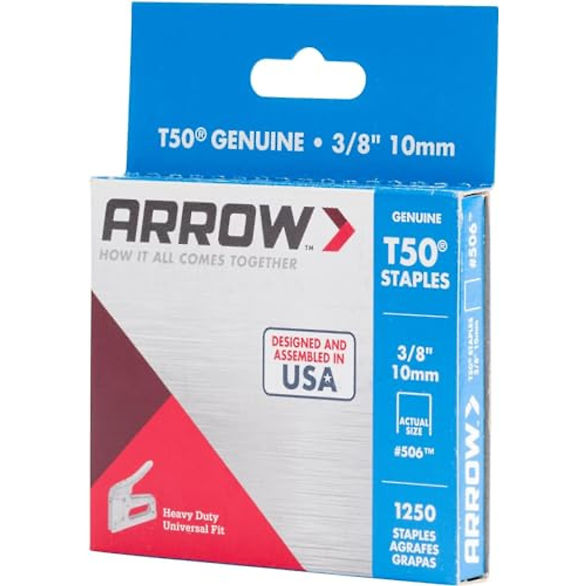 Arrow 506 Heavy Duty T50 3/8-Inch Leg Length, 3/8-Inch Crown, Staples for Upholstery, Construction, Furniture, Crafts, 1250-Pack