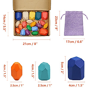 40 PCS Wooden Rocks Balance Stones Building Blocks Set, Colored Wood Balancing Stone Stacking Game, Lightweight Natural Educational Preschool learning Large Small Puzzle Toy for Kids (40PCS-2)