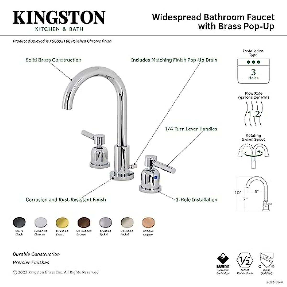 Kingston Brass FSC8920DL Concord Widespread Bathroom Faucet, Matte Black