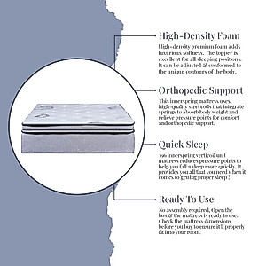 Greaton 13" Plush Foam Encased Mattress with Pillow Top, Soft and Comfortable Bed Mattresses for Complete Body Support and Maintain Correct Posture, Fully Assembled Bedding, Grey, Queen