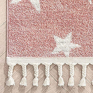 Well Woven Kosme Pink Geometric Star Pattern Stain-Resistant Area Rug (5'3" x 7'3")