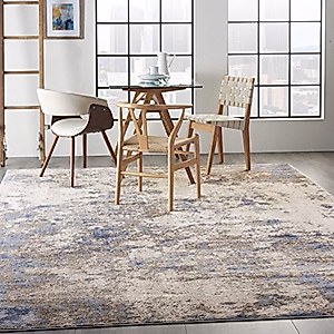 Nourison Silky Textures Distressed Blue/Ivory/Grey 9'3" x 12'9" Area Rug (9' x 13'), 9'3"X12'9",