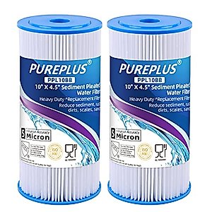 PUREPLUS 10" x 4.5" Whole House Pleated Sediment Filter for Well Water, Replacement Cartridge for GE FXHSC, Culligan R50-BBSA, Pentek R50-BB, DuPont WFHDC3001, American Plumber W50PEHD, GXWH40L, 2Pack