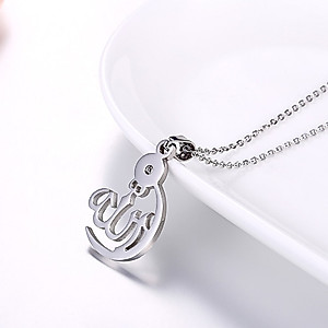 Allah Necklace Women Muslim Islamic Jewelry Chain Silver Stainless Steel Crescent Moon Allah Small Pendant